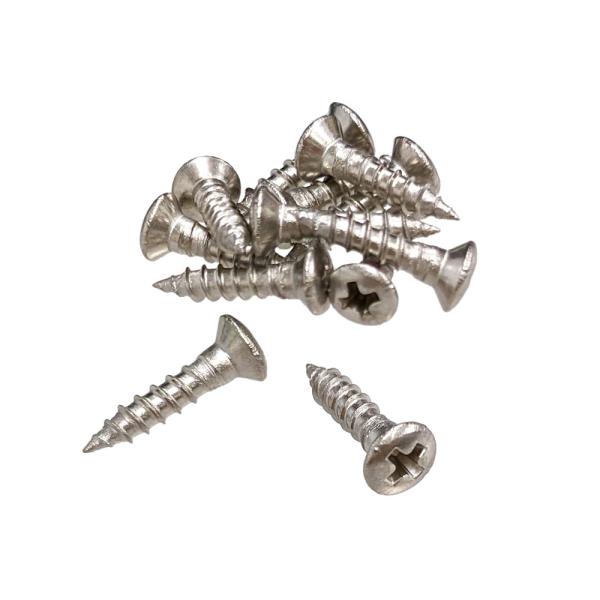 直径2.7mmの首下がねじ切りされていない木ネジタイプのピックガード・プレート/裏パネル用ビス。加工精度の高い国内生産品です。ネジ頭形状：丸皿サイズ：2.7X13(mm)入り数：15本ニッケルメッキ仕上げ