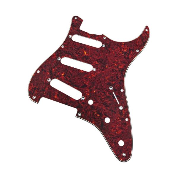 赤べっ甲4PLY、62年式11穴タイプ、インチ規格、国内生産品赤みのあるべっ甲柄模様のピックガード裏面は全面アルミ仕様現行USA 60's Pickguardsを元に製作□主な適合モデル：現行Fender USAおよびMexico製ST60...