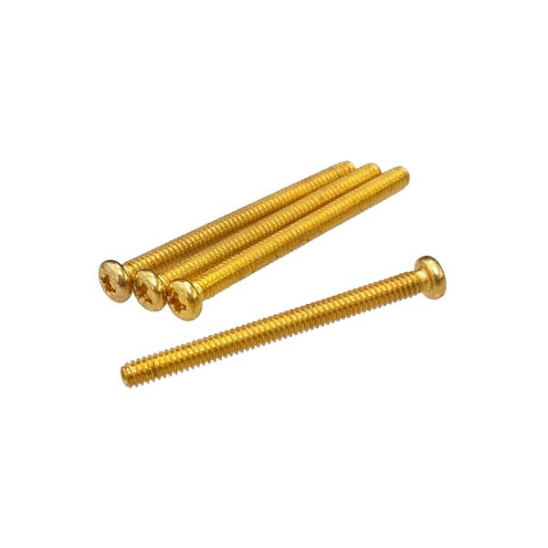 インチ規格ハムバッカーピックアップ用ネジ#3-48UNC(約2.5mm)×1-1/4"(約31.4mm)、4本入りラウンドヘッド形状、ゴールドフィニッシュ※インチ規格品ですので、ご注意ください