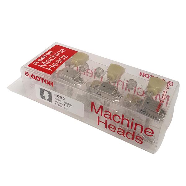 ギブソン系のギターに幅広く使用されている大定番ペグギア比　1：15ニッケルフィニッシュ両連L3+R3の配列