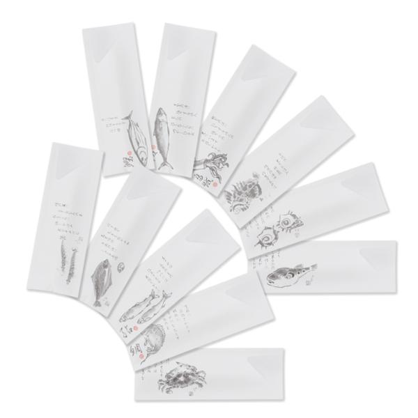 大黒工業　箸袋　 11柄　アソート　魚500枚入サイズ約3.5×9.7cm業務用　はしぶくろ　ハカマ　ミニ35巾　使い捨て　割箸　リユース箸　SPS　日本料理　割烹　和食　居酒屋　寿司