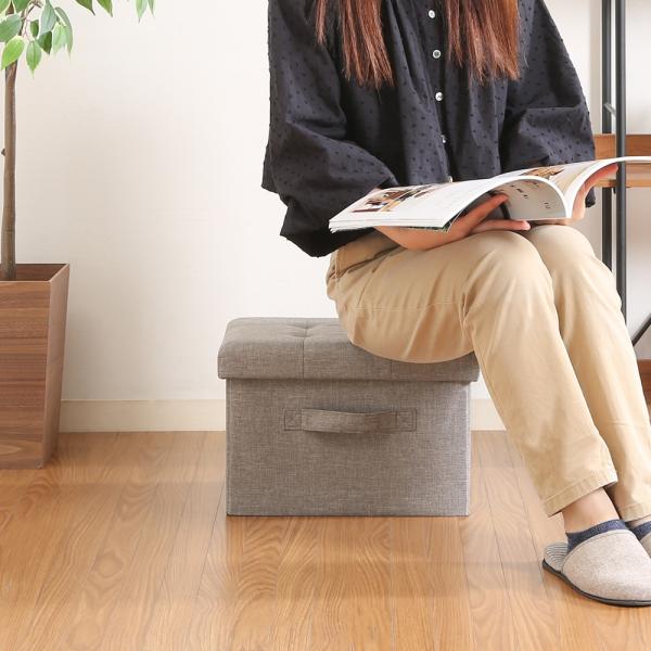 北欧風でおしゃれ！椅子にもなる角型 収納スツール(検索用）収納ボックス イス 椅子 いす オットマン ライトグレー 折りたたみ ボックススツール ハント 85991 不織布 角型 幅31 × 奥行31 × 高さ30.5cm 不二貿易 リビン...