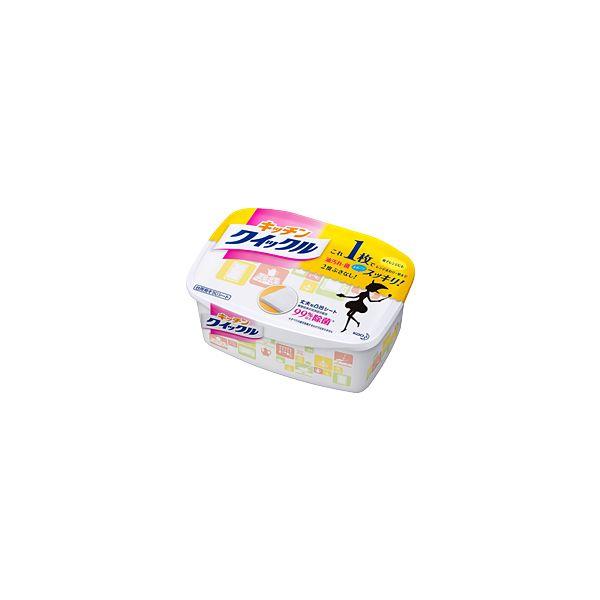 ▼5000円以上送料無料　(但し沖縄県、離島などは別途送料負担があります)　　　　花王　キッチンクイックル 容器入　10枚入は1枚でレンジまわり、調理台、食卓、電子レンジや冷蔵庫内の汚れ落としと除菌できる台所用掃除シートです。油汚れをスッキ...