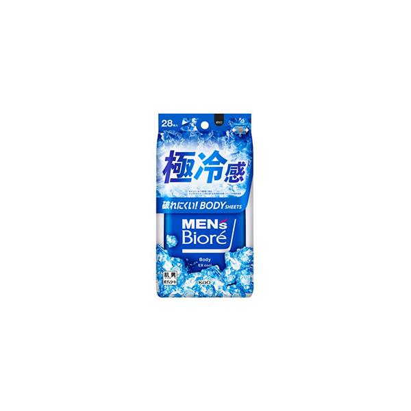 ▼5000円以上送料無料　(但し沖縄県、離島などは別途送料負担があります)　　　花王　メンズビオレ　ボディシート　極冷感タイプ２８枚は破れにくい！乾きにくい！ボディシート。体のベタつき・ニオイの元となる汗や皮脂をスッキリ落とす。なめらかなシ...