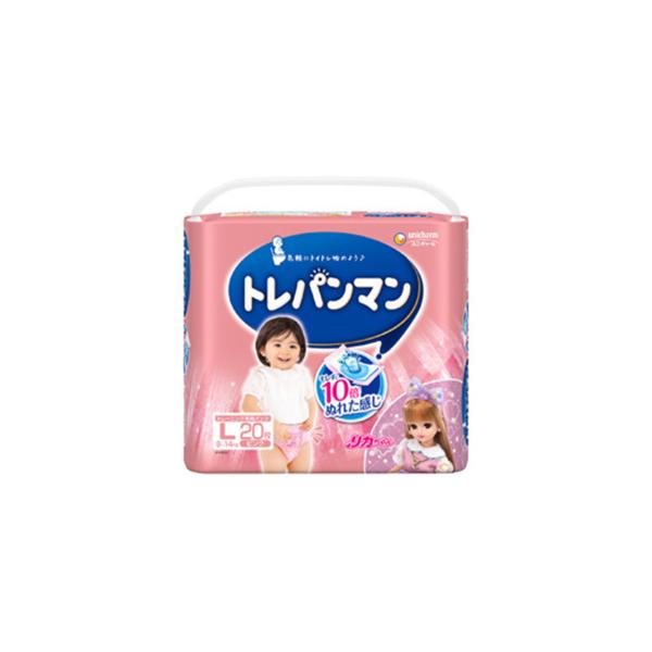 ▼5000円以上送料無料　(但し沖縄県、離島などは別途送料負担があります)　　　ユニチャーム　トレパンマン　ピンク　Ｌサイズ２０枚はトイレトレーニング専用パンツ。モレずに１０倍ぬれた感じが分かる「おしっこ実感シート」採用。製品は前も後ろもリ...