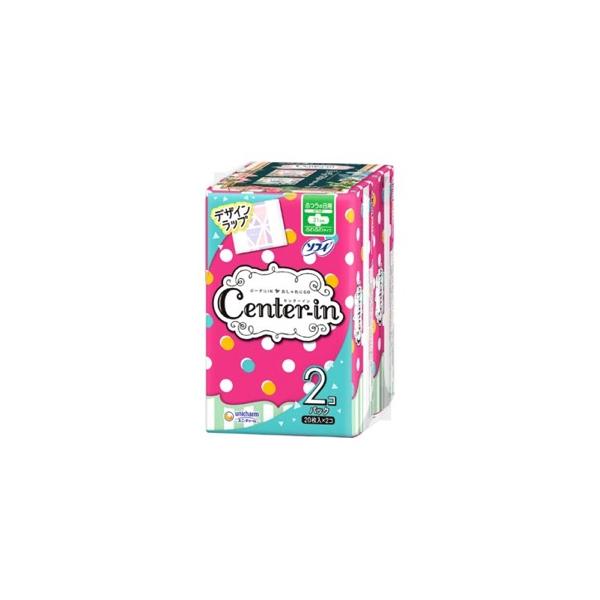 ユニチャーム　センターイン　ふわふわタイプふつうの日　羽つき　２０枚×２個パックはふわふわ感覚で肌にやさしく、真ん中でスピード吸収。かわいいハートの個別ラップ。長さ：20cm　「医薬部外品」　【4903111367979】