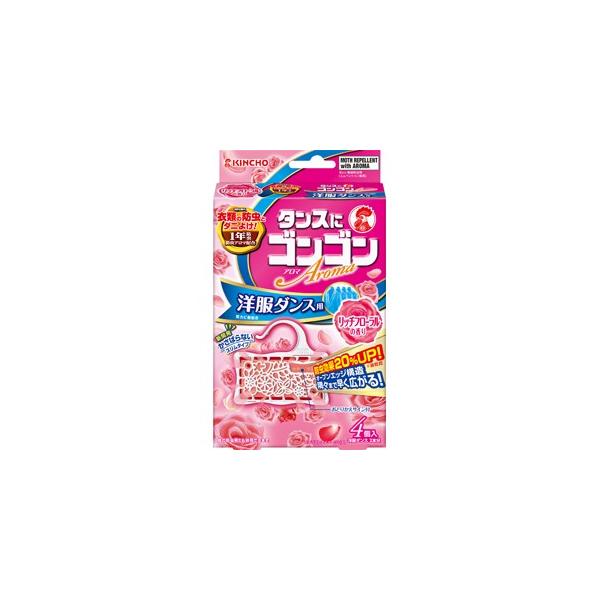 ▼5000円以上送料無料　(但し沖縄県、離島などは別途送料負担があります)　　　　大日本除虫菊　ゴンゴン　アロマ　洋服ダンス用　リッチフローラルの香り 4個はダニよけ効果をプラスした衣類用防虫剤。洋服ダンス６００Ｌに対して、２個使用が目安。...