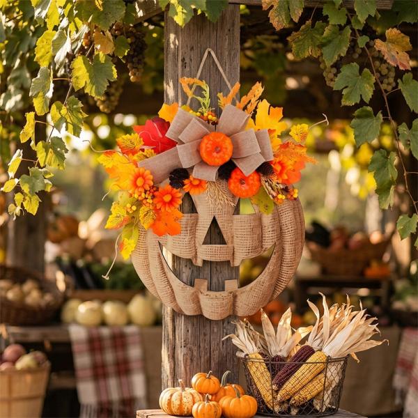 商品説明秋の訪れとハロウィンシーズンにぴったりの木製メープル葉＆パンプキン吊るしサインです。天然木の温かみある質感に、鮮やかな紅葉とかぼちゃのデザインが、秋らしい可愛らしい雰囲気を演出します。軽量で吊るすだけの簡単設置。ドアや壁、窓辺に飾れ...