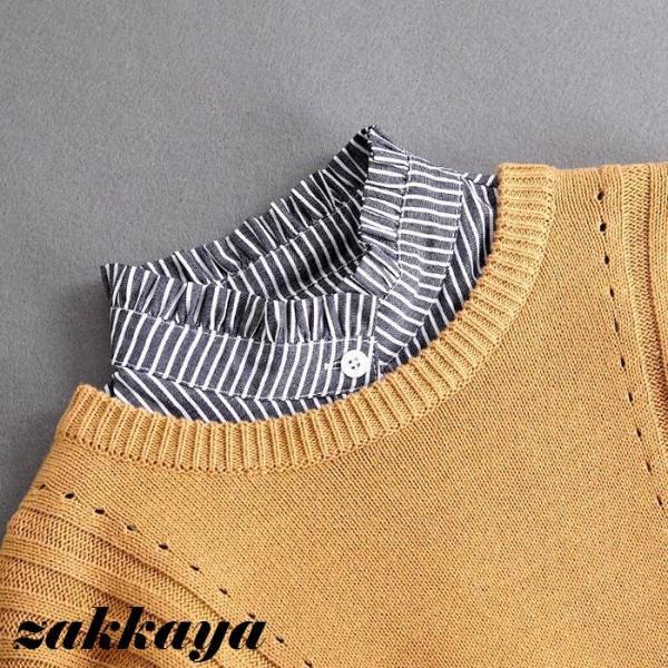 【素材】コットン【お色】画像をご参照ください。色合いはモニター環境により若干の誤差が出ます。つけ襟 フリル ハイネック ボーダー シャツ レディース 可愛い コットン ツケエリ ブルー 女性 かわいい エリ 襟 スタンドカラー 付け襟 つけ衿