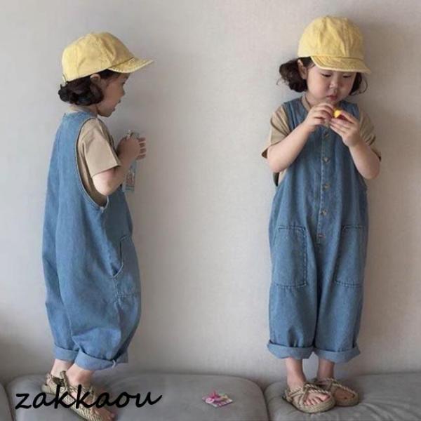 子供 デニムサロペット サロペット オーバーオール オールインワン サロペットパンツ　コンビネゾンロンパース 子供 中に着るものをパーカーなどに変えれば一年中活躍程よくゆとりのあるシルエットで着るだけでコーディネートが決まるサロペット薄いデ...