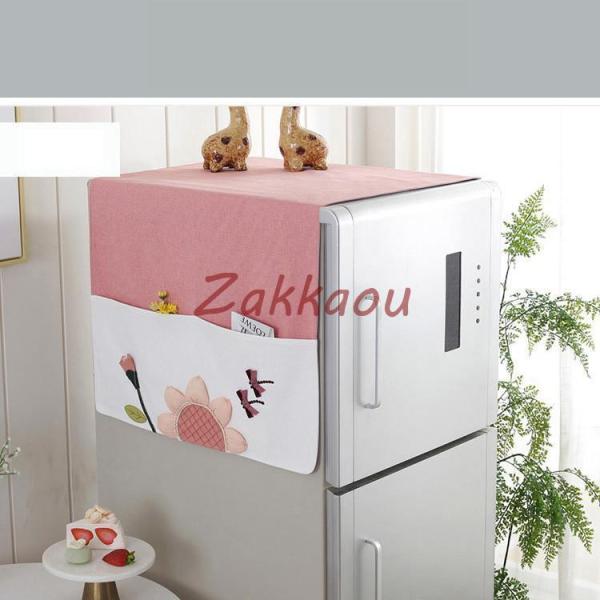 ■品名：防塵カバー■素材：コットン99%■カラー：全4色■サイズ：写真参考■生産地：：中国■適用電器：洗濯機/冷蔵庫/レンジ■人気検索ワード：冷蔵庫 ダストカバー 汚れ防止 カバー 収納 ポケット 防塵カバー 収納袋付き 冷蔵庫上カバー 防...