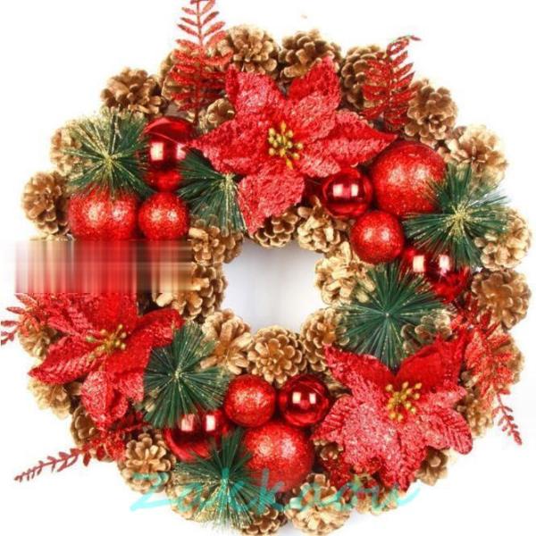 サイズ：総花輪直径は約40cm鮮やかな赤い実や松かさの飾りを多く用い、ぱっと目を引く大人かわいいクリスマスリースに仕上がりました。壁に、棚に、扉に。 飾っておくだけで、お部屋の中がクリスマスムードに変わります。ご注意：※天然素材を使用してお...