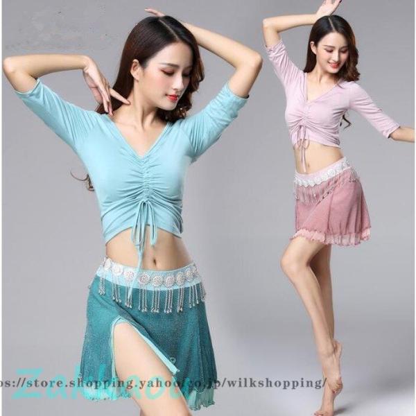 レディース  ベリーダンス衣装　社交ダンス  分袖  トップス+スカート  上下セット　ヨガウェア　フィットネスウェア　レッスン着　パーティー　イベント  演出　練習着　ステージ衣装　発表会  春夏    セットアップ　レッスンウェア　クラ...