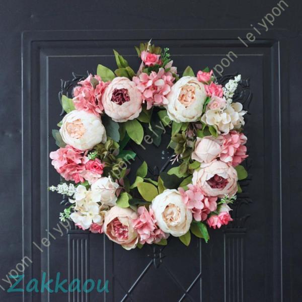 直径（外径）：約35cm/40cm/50cm/60cm 40cm*1=クリスマスリース本体*140cm*2=クリスマスリース本体*2大切な人と共にクリスマスをお楽しみください。◎【リアルに見える】春の花の花輪は、人工の牡丹、バラ、牡丹の葉、...