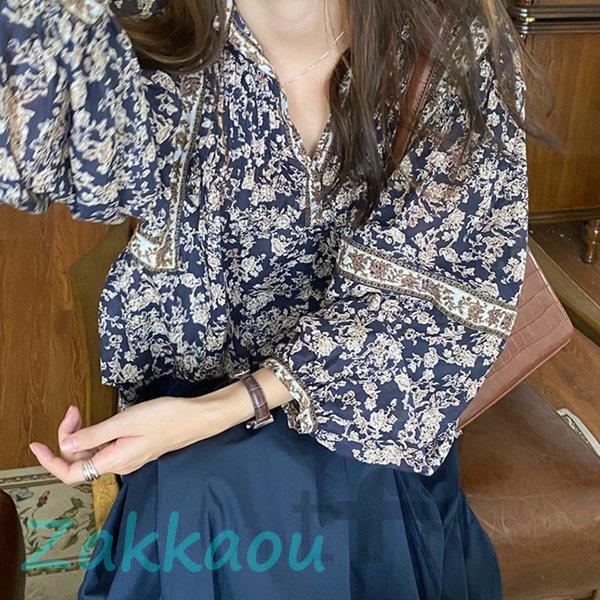 【素材】：ポリエステル【カラー】：写真色【サイズ】：（約）　*着丈：61.5cm(F) 　*バスト：112cm(F) 　*肩袖丈：60.5cm(F) 連携キーワード：ブラウス レディース きれいめ 40代 秋新作 長袖ブラウス 花柄シャツ ...