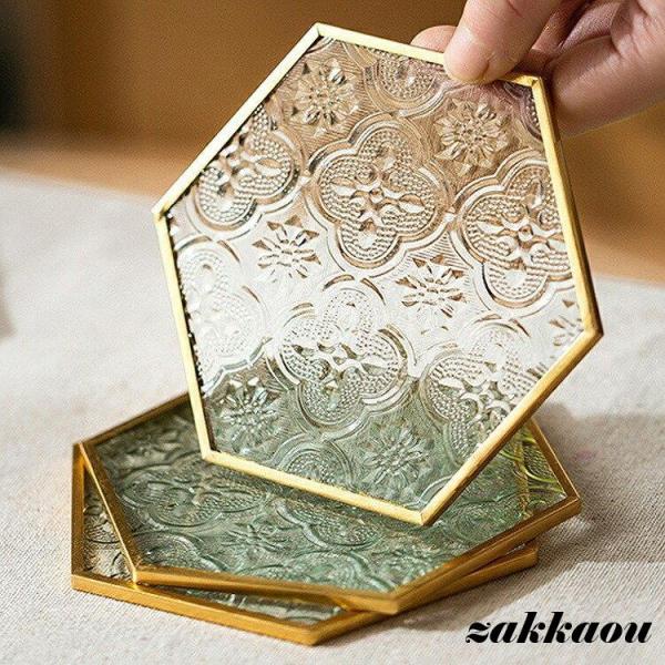 コースター おしゃれ 北欧 キッチン オシャレ ギフト プレゼント gift プチギフト 誕生日祝い 新築祝い 引越し祝い 六角形 クリア 両面デザイン 来客用 テーブルコーディネート クリア ゴールドフェミニン 清潔感 モダン モノトーン...
