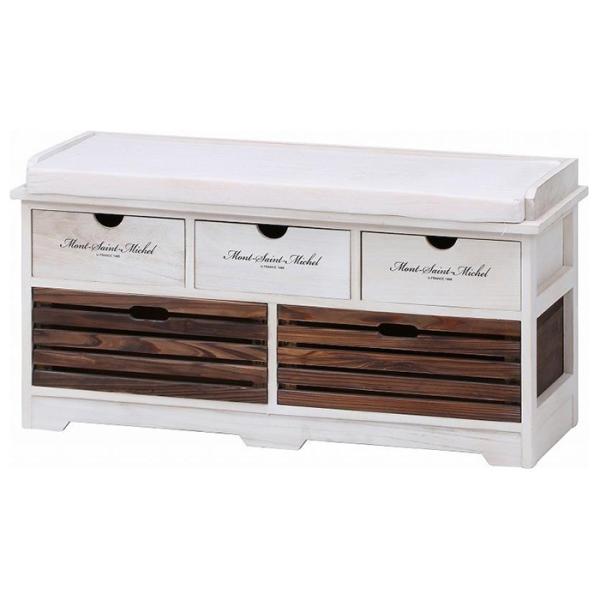 おしゃれで可愛い収納付きアンティークベンチ。▼ 本体サイズ(約)[全体]幅90×奥行35×高さ46cm[クッション]幅83×奥行32×高さ4cm[引出(小)外寸]幅26.5×奥行30×高さ11cm[引出(大)外寸]幅40.5×奥行30.5×...