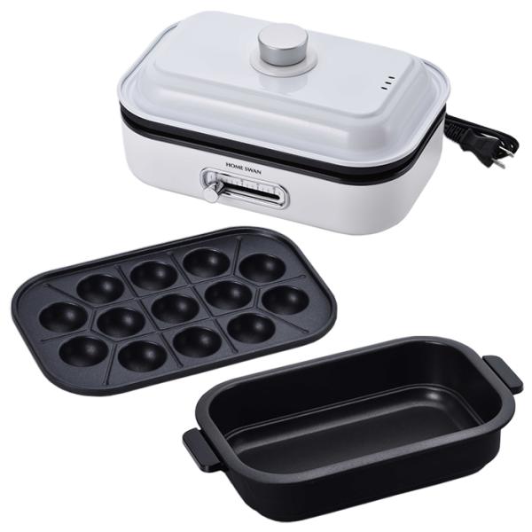 平プレートとたこ焼きプレート、深鍋が付属した1〜2人用にちょうどいい小さなホットプレート。温度調節付きで調理から保温まで可能。調理しながら熱々を食べられます。フッ素樹脂加工でお手入れ簡単。プレートは着脱式で丸洗いOK。▼ 本体サイズ(約)幅...