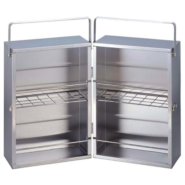 ステンレス製の軽くて丈夫なマルチ収納ケース。上下2段＋棚板は跳ね上げ可能だからたっぷり収納。調理には欠かせない調味料や調理器具、ボトルも収納可能。▼ 製品サイズ(約)[使用時]幅48×奥行14×高さ33cm（持ち手含まず）[収納サイズ]幅2...