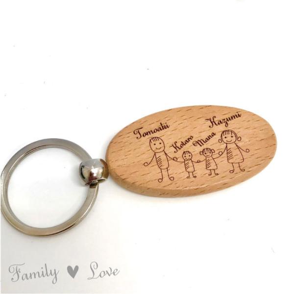 木製 家族 ネーム キーホルダー 誕生 記念 お祝い お揃い ペア お名前刻印【FamilyLove】木製の家族イラスト【FamilyLove】ファミリーラブキーホルダーです。オリジナルイラストとご家族のお名前をレーザーにて彫刻いたします。...
