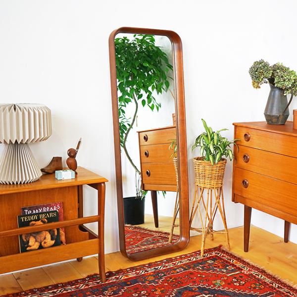 全身鏡 姿見 大きい 全身 鏡 曲線 オシャレ ミラー 木製 縁 天然木 北欧 韓国 インテリア リビング 玄関 置き型 立て掛け おしゃれ 可愛い ナチュラル AXCIS アクシスおしゃれな木製全身ミラー「クルベ レクタングルミラー」クル...