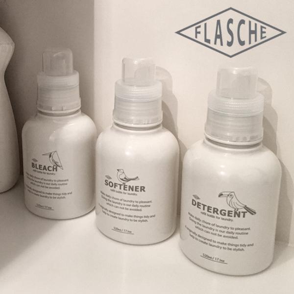 FLASCHE BRID フラッシュランドリーボトル バード 520ml ホワイト 《3本セット》詰替えボトル 洗濯洗剤用ボトル 液体 セット 柔軟剤用ボトル おしゃれ 詰め替え 詰替え メモリ付き 軽量キャップ 液体用 ランドリーボトル ...