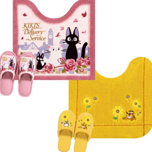 となりのトトロと魔女の宅急便のトイレマットとスリッパの2点セットです！トイレマットはふわふわな気持ちのよい肌触りで裏面には滑り止め付きです！！スリッパはマットどおそろデザイン！となりのトトロはにんまり笑うネコバスを刺繍で表現したあかるい楽し...