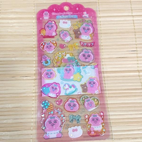 おぱんちゅうさぎ キャラクターキラキラした ホログラム箔 ドロップジュエリーシールです　■台紙サイズ：H200×W95（mm）　■素材：エポキシシール+ホログラム箔ぷっくり盛り上がったシールです。＜発送方法について＞メール便での発送も可能です