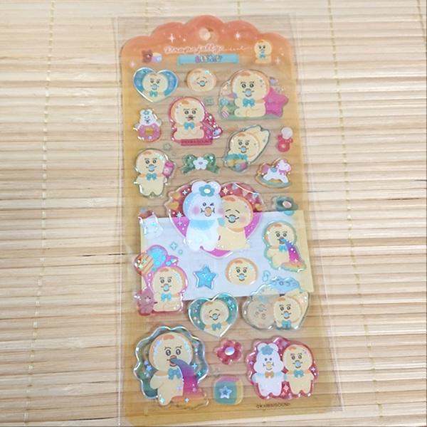 おぱんちゅうさぎ キャラクターキラキラした ホログラム箔 ドロップジュエリーシールです　■台紙サイズ：H200×W95（mm）　■素材：エポキシシール+ホログラム箔ぷっくり盛り上がったシールです。＜発送方法について＞メール便での発送も可能です