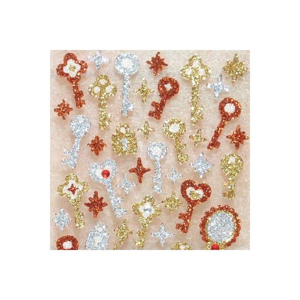 キララメ グリッターのかわいいシールです。ラインストーン付き　鍵、手鏡のラメシールです。ゴールド、シルバーサイズ：H175×W70mm 位中国製＜発送方法について＞こちらの商品はネコポス便・ゆうパケットでの発送もOKです。