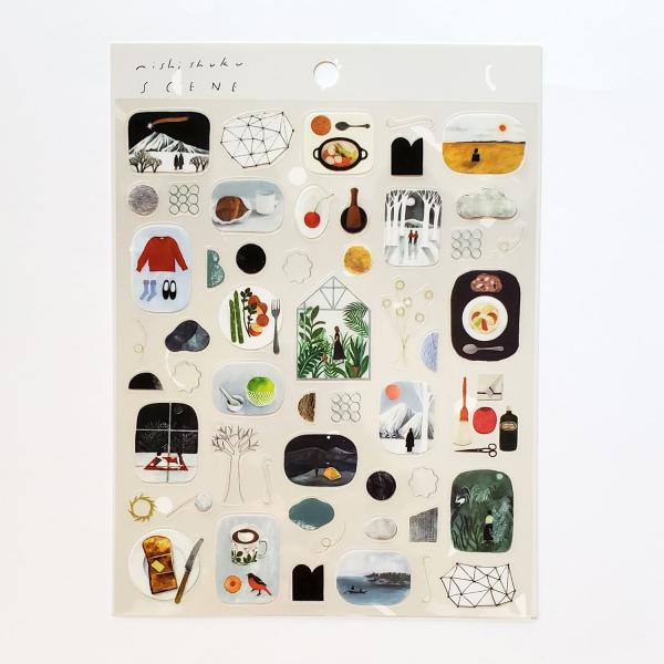 西淑さんのシール・ステッカーです。透明タイプA5サイズ　台紙サイズ(14.1×18cm)シール素材：PET