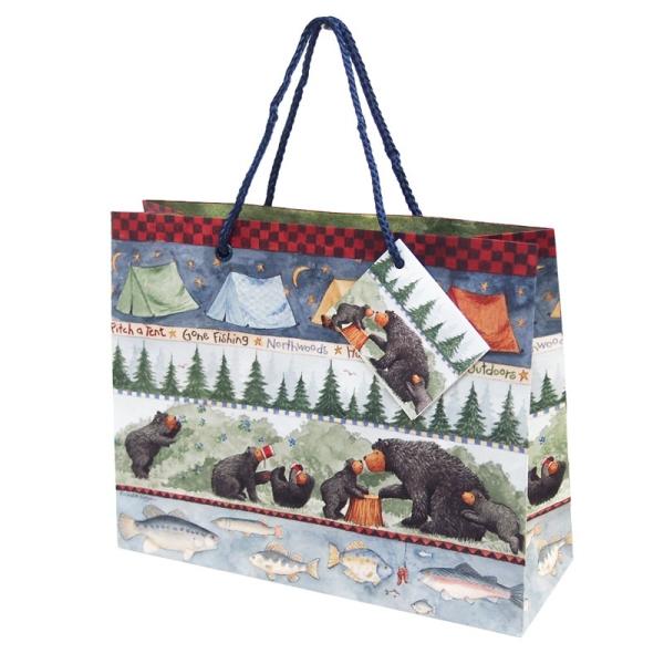 サイズ：幅26.5×奥行き9.0×高さ21.0cm素　材：紙製※定形外郵便物OKブランド：The Gift Wrap Companyデザイン：動物 熊 家族 魚 テント 星 三日月 黒色 水色 緑色クマの家族が描かれています。美味しいそうに...