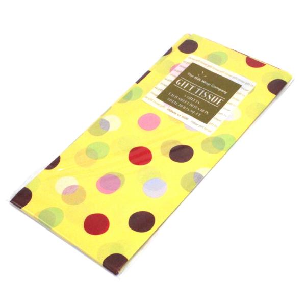 サイズ：508 × 762(mm)※定形外郵便物不可ブランド：The Gift Wrap Companyデザイン：水玉 ドット 黄色 イエロー黄色を基調としたギフトティシューです。通常の包装紙よりも薄く、清潔感や高級感のあるお洒落な薄葉紙で...