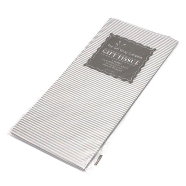 サイズ：508 × 762(mm)※定形外郵便物不可ブランド：The Gift Wrap Companyデザイン：縞模様 ストライプ ボーダー 銀色 シルバー銀色のストライプ柄ギフトティシューです。通常の包装紙よりも薄く、清潔感や高級感のあ...