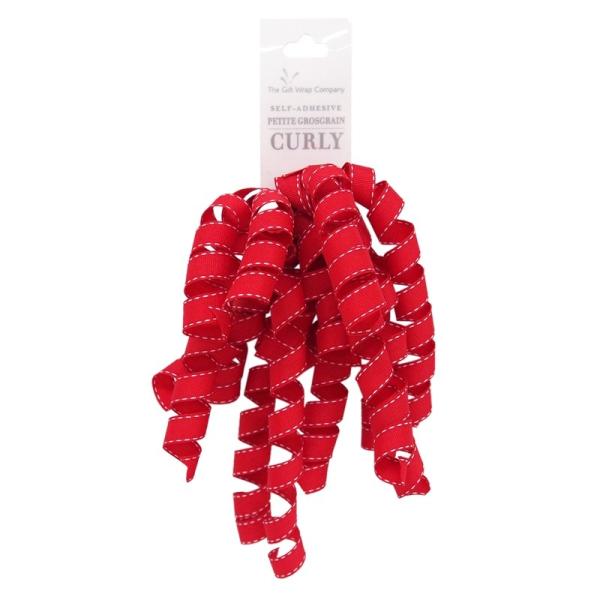 サイズ：約長さ15cm※定形外郵便物ＯＫデザイン：ステッチ 赤 レッド貼り付けるだけで簡単に使える、カールタイプのラッピングリボン。赤色のシッカリとした生地に、白の縫い目がデザインされています。ラッピングやハンドメイド用品としてお使い頂けま...