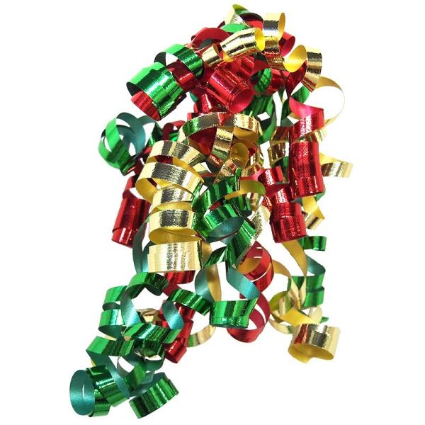 サイズ：約長さ15cm※定形外郵便物ＯＫデザイン：赤 緑 金色貼り付けるだけで簡単に使える、カールタイプのラッピングリボン。キラキラと光る光沢のある素材で作られた赤と緑とゴールドのリボンです。ラッピングやハンドメイド用品としてお使い頂けます...