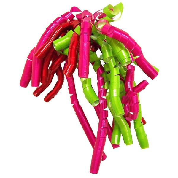 サイズ：約長さ15cm※定形外郵便物ＯＫデザイン：レッド ピンク グリーン貼り付けるだけで簡単に使える、カールタイプのラッピングリボン。キラキラと光る光沢のある素材で作られた赤色とピンク色と黄緑色のリボンです。ラッピングやハンドメイド用品と...