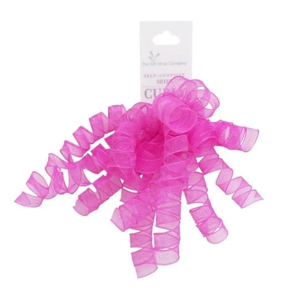 サイズ：約長さ15cm※定形外郵便物ＯＫデザイン：ピンク貼り付けるだけで簡単に使える、カールタイプのラッピングリボン。隙間の大きい、向こうが見える生地を使った、濃いピンクのリボンです。ラッピングやハンドメイド用品としてお使い頂けます♪※生分...