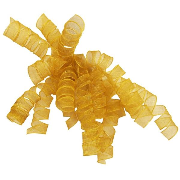 サイズ：約長さ15cm※定形外郵便物ＯＫデザイン：金色 ゴールド貼り付けるだけで簡単に使える、カールタイプのラッピングリボン。隙間が大きく、向こうが透けて見える生地を使ったリボン。カラーはゴールドです。ラッピングやハンドメイド用品としてお使...