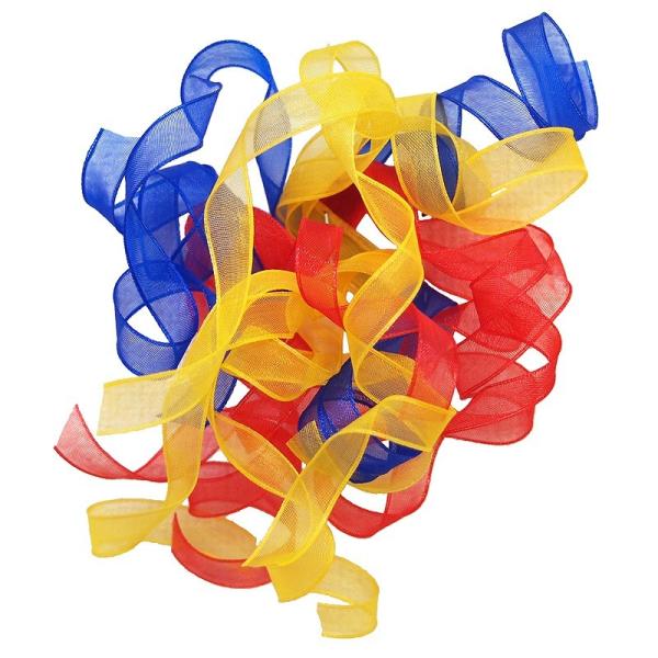 サイズ：約長さ15cm※定形外郵便物ＯＫデザイン：赤色 青色 黄色貼り付けるだけで簡単に使える、カールタイプのラッピングリボン。隙間が大きく、向こうが透けて見える生地を使ったリボン。カラーはカラフルに赤、青、黄です。ラッピングやハンドメイド...