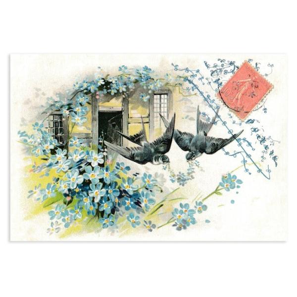 サイズ：約横10.0x縦14.8cm素　材：紙※定形外郵便物ＯＫブランド：le grand cheminデザイン：グリーティングカード ポストカード 花 燕アンティークな雰囲気漂うグランシュマンのポストカードです♪繊細なタッチで描かれたボタ...