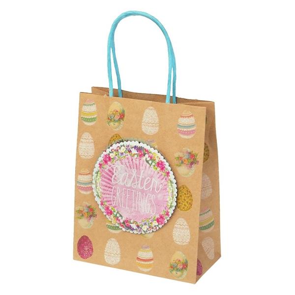 サイズ：約幅14.0×高さ17.5×奥行7.2cm※定形外郵便物可ブランド：Punch Studioデザイン：イースター 春 ブラウン 茶色パンチスタジオのイースターデザインなオシャレなギフトバッグです。様々な形のエッグがプリントされた茶色...