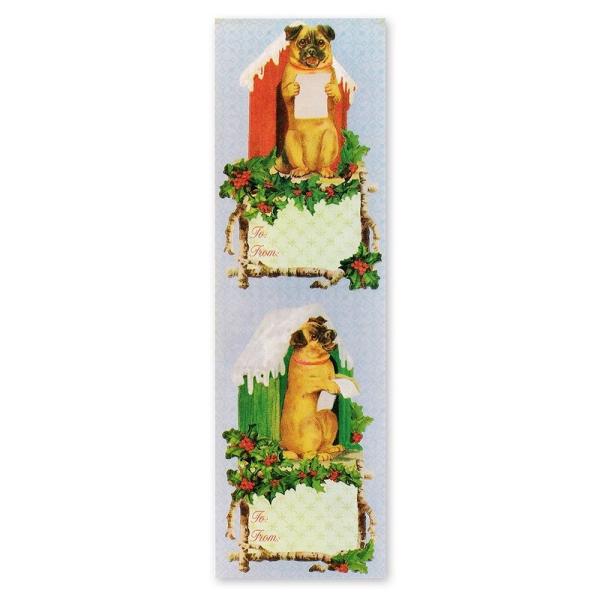 サイズ：約横幅5.0×縦幅16.3cm（シートの大きさ）素　材：紙製※定形外郵便物ＯＫブランド：Punch Studioデザイン：クリスマス xmas 犬 イヌ ドッグ パグ 柊レトロなイラストがプリントされた数十年前のヴィンテージシールで...