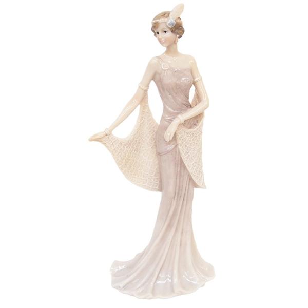 サイズ：約幅8.5×奥行11.5×高さ31.0cm素　材：樹脂※定形外郵便物不可デザイン：人形 貴婦人 女性 ブローチ 羽根 ストール ピンク 淡いデティールに凝った繊細な作りの貴婦人の人形です。細やかな作りと優しい色合いの人形。胸元のブロ...