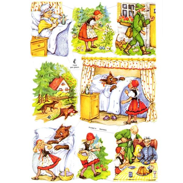 素　材：紙製サイズ：約 縦23.5 横16.5(cm)※定形外郵便物可ブランド：エルンスト・フライホーフデザイン：クロモス シート 童話 赤ずきん ドイツからアンティーク、クラシック調の美しいデザインを送り出すErnst Freihoff(...