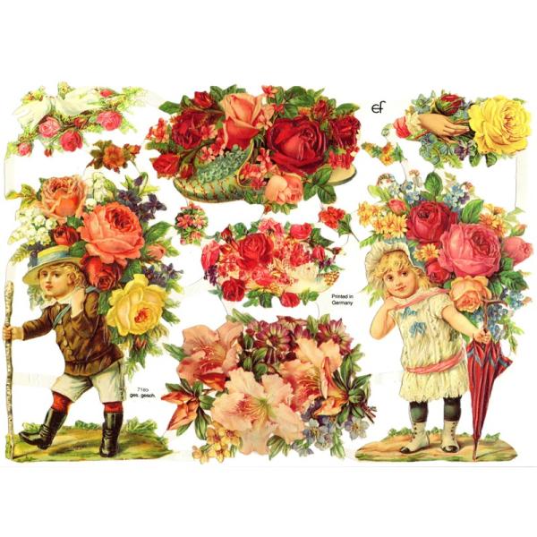 サイズ：約 縦17.0 横23.7(cm)素　材：紙製※定形外郵便物OKデザイン：クロモス スクラップシート 花 子供    ドイツからアンティーク、クラシック調の美しいデザインを送り出すErnst Freihoff(エルンスト・フライホー...
