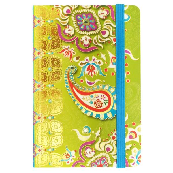 サイズ：約横幅9.0×縦幅13.5cmシート数：80シート※定形外郵便物ＯＫブランド：Punch Studioデザイン：ノート 植物 花 ペイズリー柄 黄緑色 青色 金色オシャレなパンチスタジオの小さなジャーナルノートです。ペイズリー柄を中...