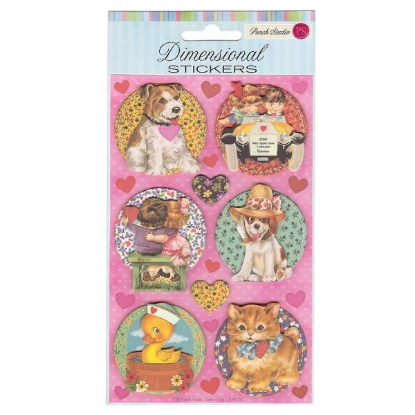 サイズ：横幅16.5×10.2cm（シートのサイズ）素　材：紙製※定形外郵便物ＯＫブランド：Punch Studioデザイン：バレンタイン ピンク ハート ヒヨコ 犬 猫 カップルパンチスタジオのオシャレなシール。イラストが２、３重に貼り合...