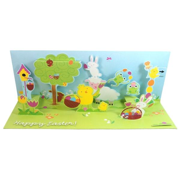 サイズ：横幅23.5×縦幅9.5cm（封筒のサイズ）素　材：紙製※定形外郵便物OKブランド：Up with Paperデザイン：イースター easter ウサギ ヒヨコ 兎 蛙 イースターエッグイラストが飛び出して立体的に見えるオシャレなポ...