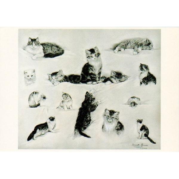 サイズ：横幅15.0×縦幅10.5cm（カードのサイズ）素　材：紙製※定形外郵便物OKブランド：ART UNLIMITEDデザイン：猫 キャット 子猫 スケッチ繊細なタッチの可愛らしいイラストがプリントされたポストカード。オランダの画家 H...